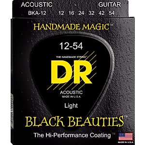 DR Strings Acoustic Guitar Strings, Black Beauties - Black Coated, 12-54