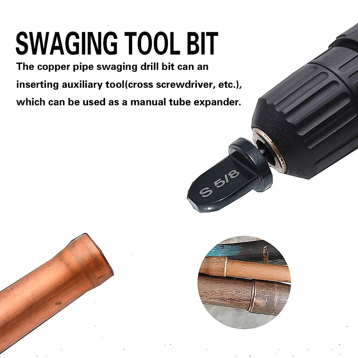 Rowzzi Swaging Tool Drill Bit Set, HVAC Tools, 6pcs Professional Manual Copper Pipe Swage Tool Drill Bit Triangular Handle, Repairing Set Include 7/8'', 3/4'', 5/8'', 1/2'', 3/8'', 1/4'' Bits
