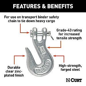 CURT 81340 5/16-Inch Forged Steel Clevis Grab Hook, 3,900 lbs. Work Load, 7/16-In Pin