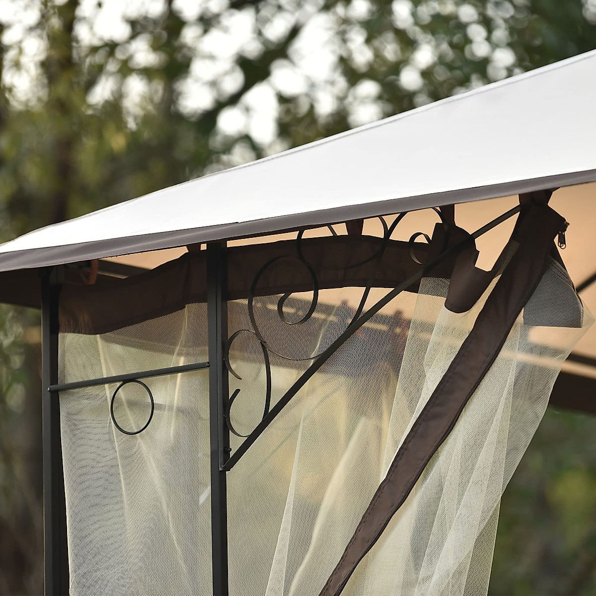 Patio Outdoor Gazebo 13x9.7 Iron Metal Frame with Mosquito Netting, Double Roof Canopy Tent Suitable for Backyard, Poolside, Garden, Lawn and Deck, Khaki