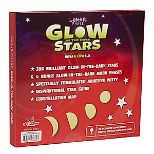 Glow in The Dark Stars for Ceiling; 300 Count & 4 Bonus Moon Phases; Full 1-8 Moons; Lunar Phase Glowing Stars Includes Stars and Moon, Glowing Stars for Ceiling, Wall Decals for Kids Room Decoration