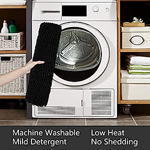 Yastouay Bath Mats for Bathroom, Non-Slip Machine Washable Absorbent Soft Plush Chenille Bath Rug Mat, Bathroom Carpet Mats for Shower Floor and Bathtub, 20x32 Inches, Black