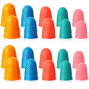 SATINIOR 20 Pieces Rubber Fingers Tip Pads Grips for Money Counting Collating Writing Sorting Task Hot Glue and Sport Games Thick Reusable Protector Assorted Sizes Blue Orange Green Red Pink