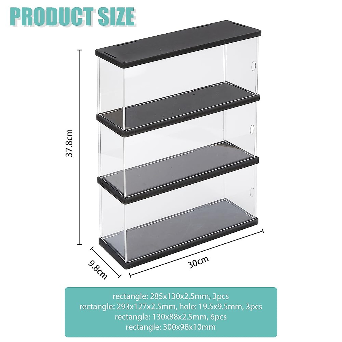 DICOSMETIC 3-Tier Transparent Display Case Acrylic Display Risers Stand with Door Rectangle Model Blocks Minifigures Display Case 300x95x378mm Holder Stand Box for Display Collection