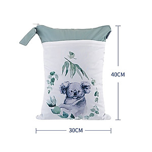 Baby Wet Dry Bags - 2 Pack 11.8 * 15.7 Inch Reusable, Washable Cloth Diapers for Baby Stroller, Diapers, Travel Bags Beach, Pool, Gym Bag with Two Zippered Pockets Cute Animal Pattern (Rainbow)