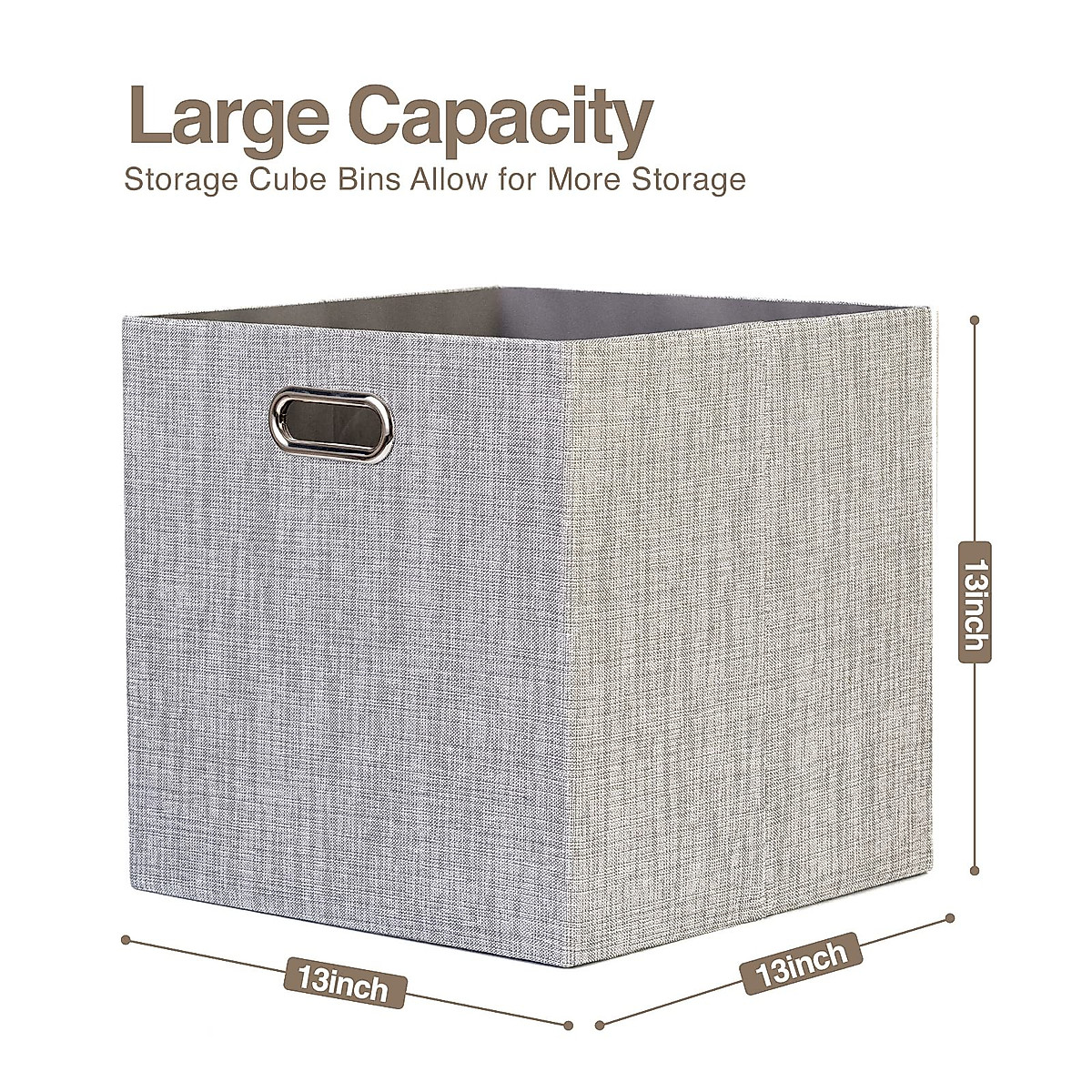 Jermichoc Cube Storage Bins 13x13inch - 4 Set Collapsible Linen Fabric Organizer Storage Bin with Dual Metal Handles for Organizing Closet, Clothes, Toys(Silver Grey)