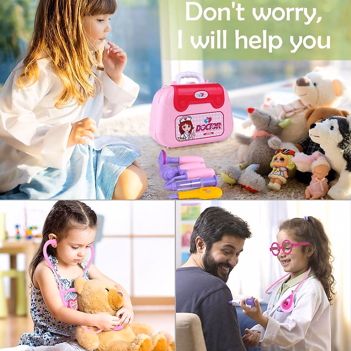 GINMIC Kids Doctor Play Kit, 22 Pieces Pretend Play Doctor Set with Halloween Role Play Doctor Costume and Carry Case for Toddlers and Kids, Medical Dr Kit Toys for Girl Age 3 4 5 6 7 Year Old