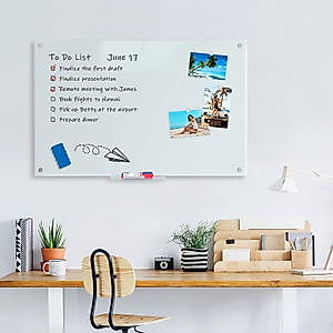 Magnetic Glass Whiteboard, 48"x32" (80x120cm) Frameless Glass Dry Erase Board for Wall Mounted, Large Commercial Glass Board for Office, Classroom & Home