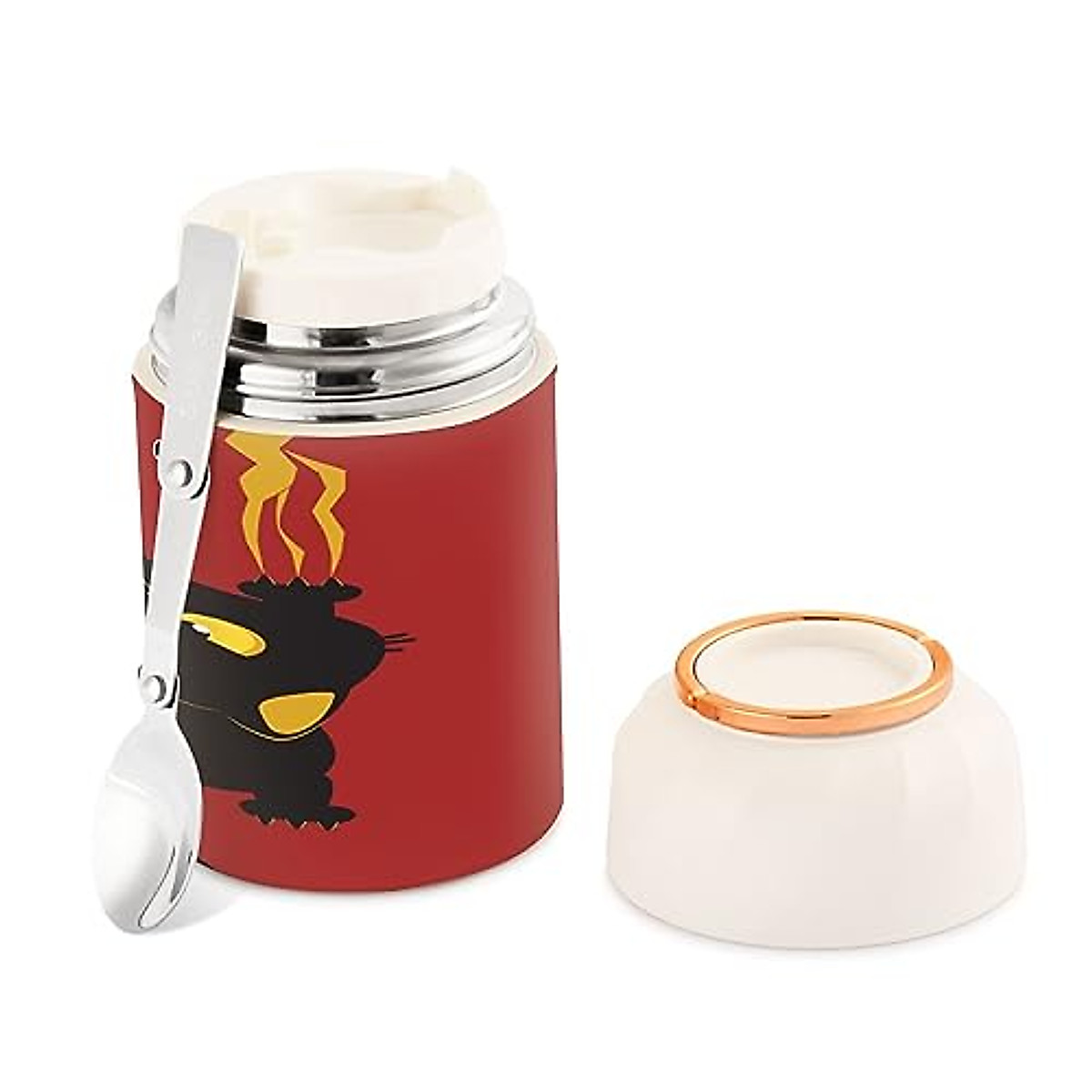 CUPADA Cat Scratch Surface Food Jar, Cute Cartoon Funny Insulated Hot Food Jars Vacuum 17OZ with Folding Spoon for Work Trip Picnic Camping