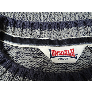 Lonsdale Men´s Regular-Fit Knitted Sweater Pullover Grey with Blue (XX-Large (2XL))