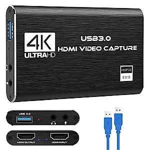 Wiistar USB Video Capture Card 1080P60FPS HDMI to USB 3.0 Audio Video Capture Device with 3.5mm Audio Out and MIC Support HDMI Loopout Game Recorder for PS4 Live Streaming