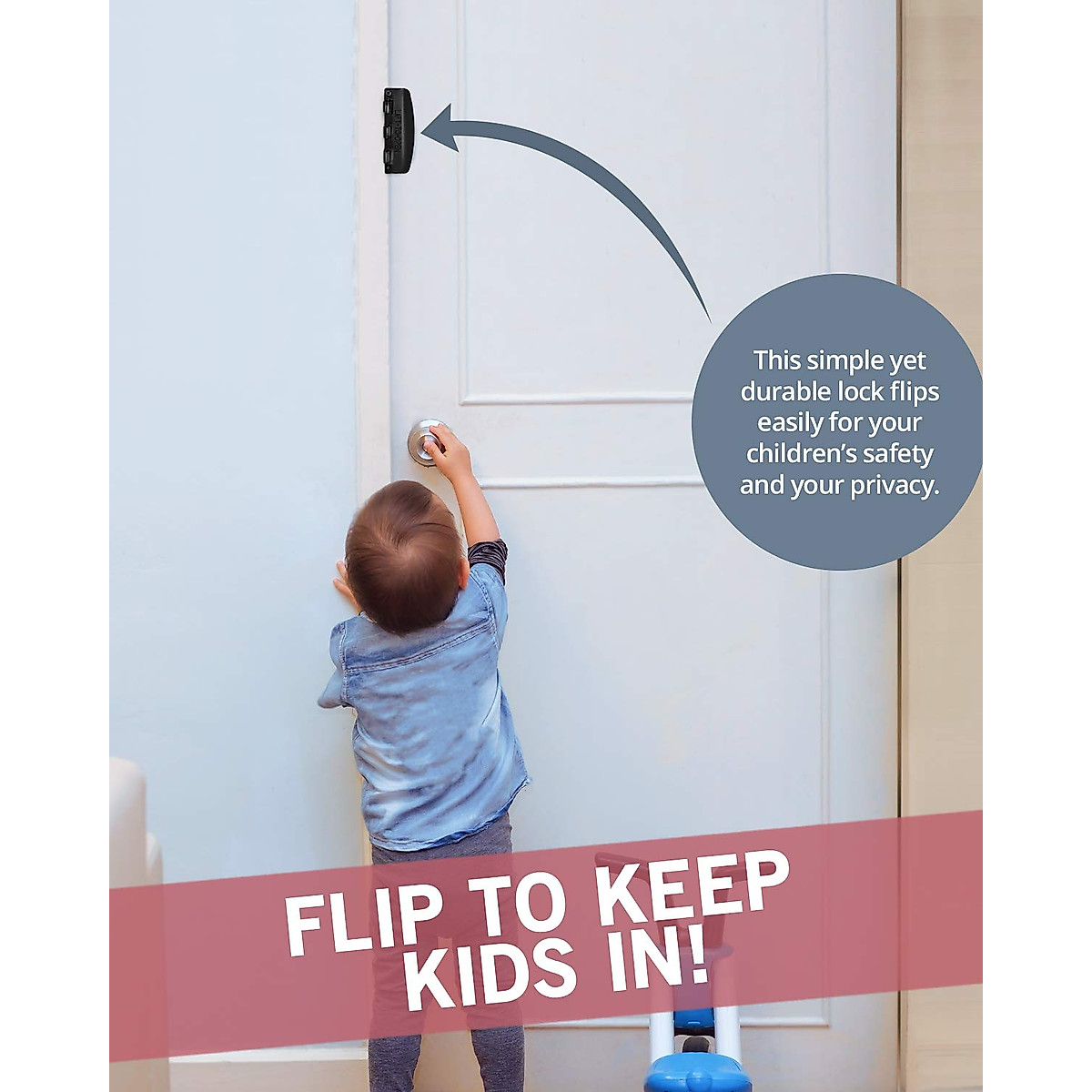 Jack N’ Drill Flip Action Door Lock (6 Pack)- Reversible Privacy Door Locks with Anti Lockout Screw for Child Proofing and Home Defense, Easy to Install and Durable Lock for Interior Swing-in Doors