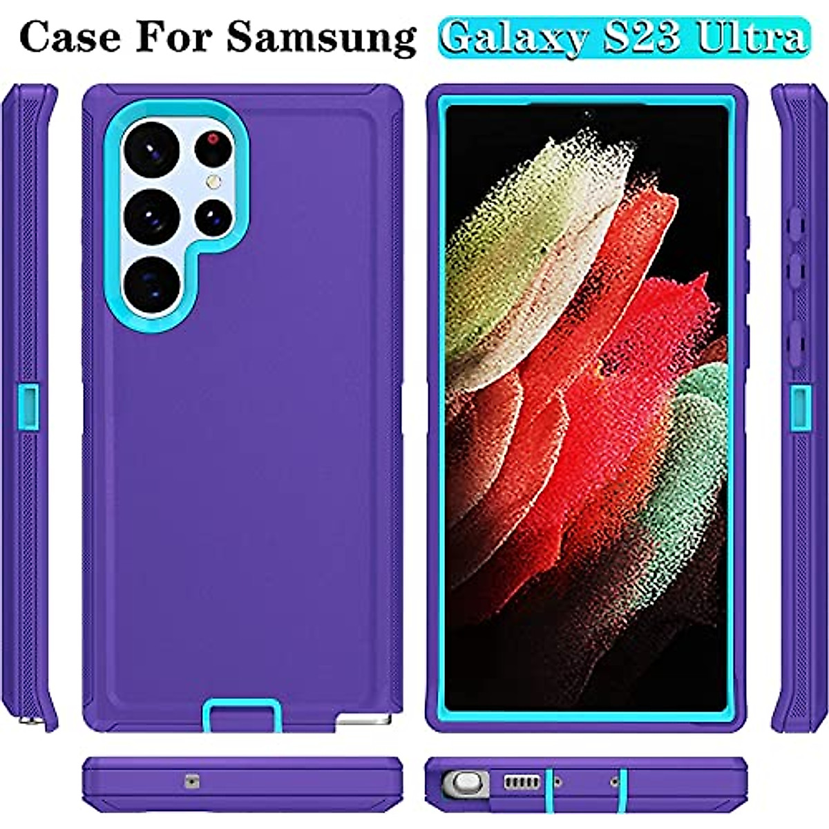 Qinmay Phone Case for Samsung Galaxy S23 Ultra Case with HD Screen Protector, Heavy Duty Shockproof & Dropproof 3-Layer Cover Phone Case for Galaxy S23 Ultra (Purple)
