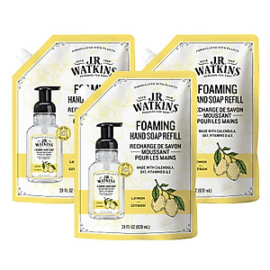 J.R. Watkins Foaming Hand Soap Refill, Moisturizing Foam Hand Wash, All Natural, Alcohol-Free, Cruelty-Free, USA Made, Lemon, 28 fl oz, 3 Pack