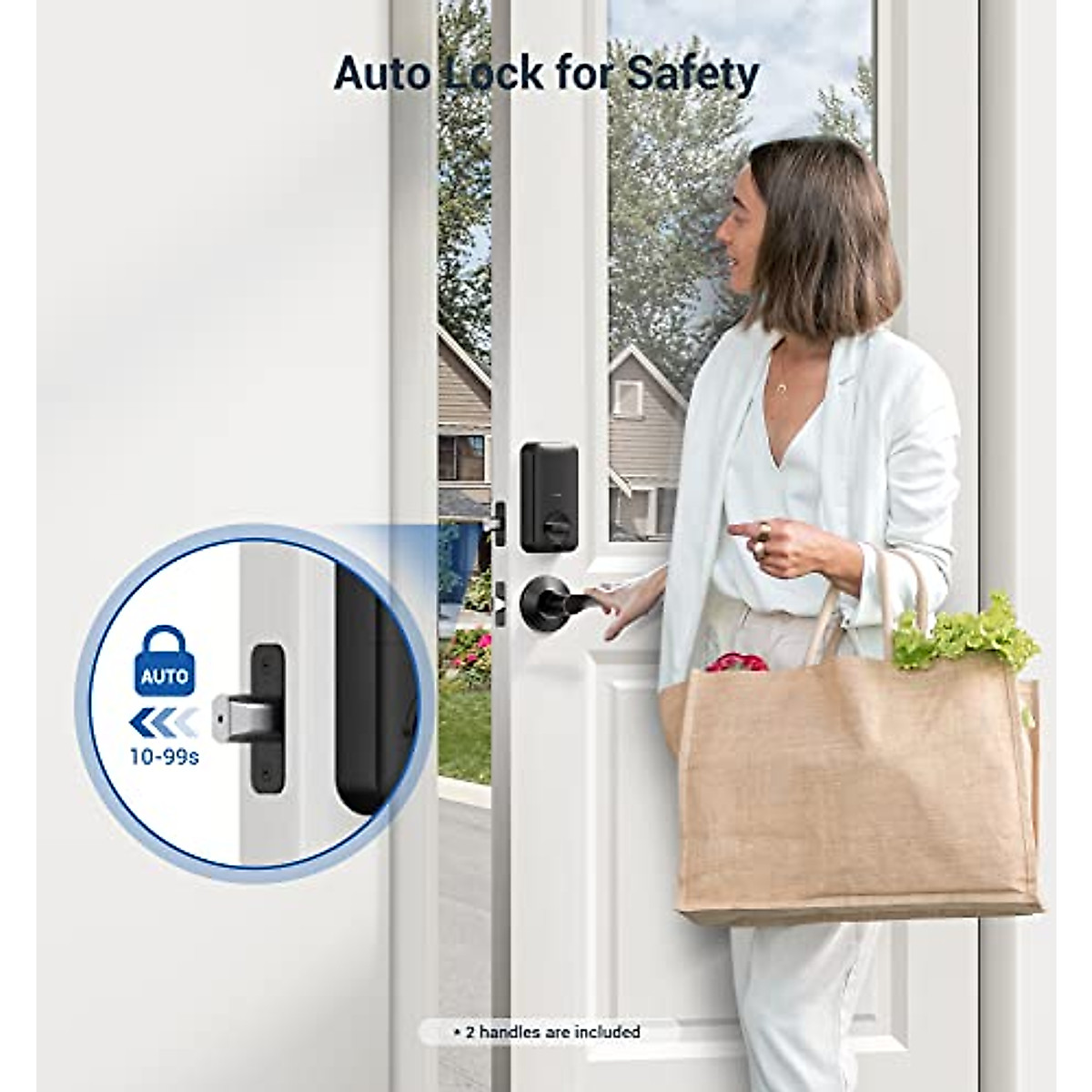 Veise Fingerprint Door Lock with 2 Lever Handles - Keyless Entry Door Lock, Electronic Keypad Deadbolt & Front Door Lock Handle Sets, Auto Lock & 1 Touch Locking, Easy Installation, Oil Rubbed Bronze