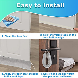 Upgraded Door Draft Stopper 35 inch- Weighted Under Door Noise Blocker Door Draft Stopper- Energy Saving Wheather Proof Strip Draft Guard for Doors and Windows with Hook Tape.