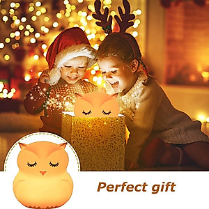 WHA&DARREN Large Owl Night Light for Kids,Cute Baby Night Light, Silicone Bedside Lamp, Sleep Lights, Eye Caring, Adjustable Brightness & Color, Time Setting, Touch+Remote Control