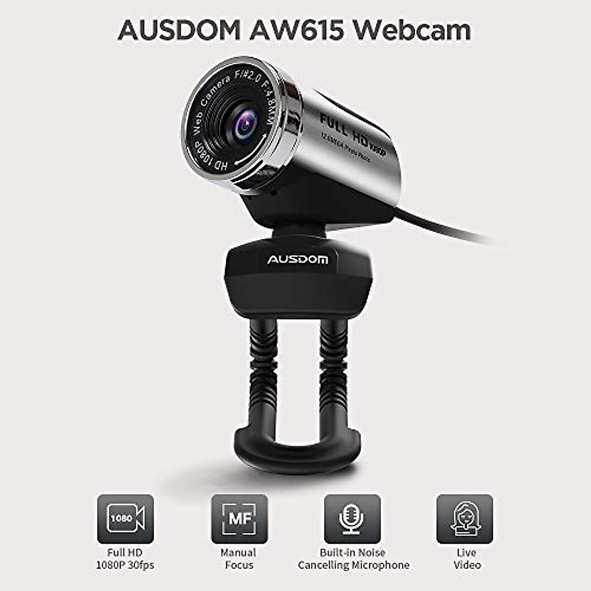 AUSDOM Full HD 1080P Wide Angle View Webcam with Anti-Distortion, AW615 USB Computer Camera,90-Degree FOV, auto Low-Light Correction, Plug and Play for Zoom/Skype/Teams,Conferencing and Video Calling