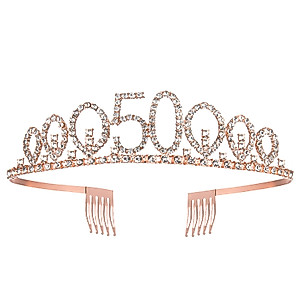 Rose Gold Birthday Sash Crown 50 & Fabulous Sash and Tiara for Women, 50th Birthday Gifts for Happy 50th Birthday Party Favor Supplies