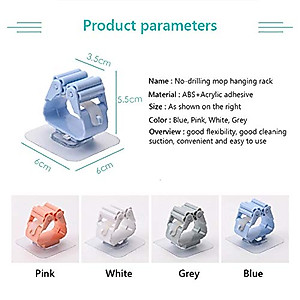 8PCS Broom Holder Wall Mount , No Drilling Self Adhesive Broom Holder, Broom and Mop Organizer Holer Cleaning Supplies Organizer（2Blue/2White/2Pink/2Grey)