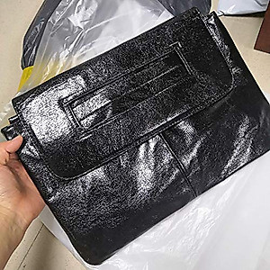 NIGEDU Women Handbags Leather Female Clutch Handbag Messenger Bag Large Solid High Capacity (Bright Black)