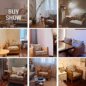 Icoget Accent Armrest Single Sofa Chair Fabric and Leather, Mid-Century Modern Chair w/Rubberwood Legs for Small Spaces, Comfy Living Room Upholstered Chair for Relaxing Reading - Brown