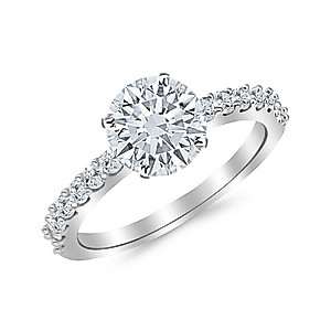 Houston Diamond District 2 Carat Lab 14K White Gold Synthetic Lab Grown Round Classic Single Row Side Stone IGI Certified Diamond Engagement Ring (1.5 Ct, H-I Color, VS1-VS2 Clarity Center), 7