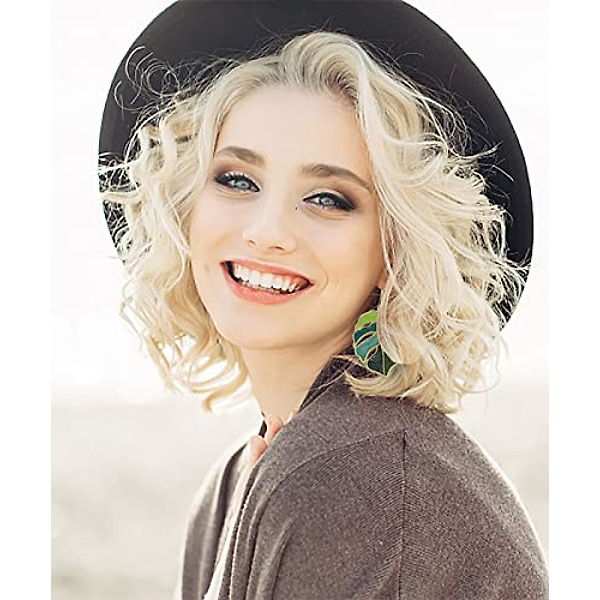 Gift Earrings Bohemian Green Leaf Earrings for Women, Enamel Jewelry for Women, Monstera Leaves Plant Pendant Drop Dangle Earrings for Women Mens with Box Gift Package, Hoop