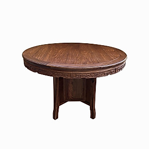 Chinese Brown Flower Carving Wood Round Pedestal Base Tea Table Acs7697