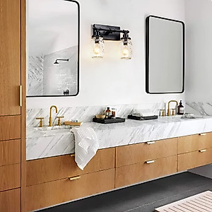 Black Vanity Light Fixtures 2-Light Mason Jar Wall Lamp Farmhouse Wall Sconces, Plug in Pendant Lighting with Cord 2 Pack Black Hanging Lamp with Plug in Cord 15.8ft and Dimmer Switch Bundled Goods