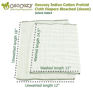OsoCozy - Prefold Cloth Diapers (1 Dz) - Soft, Absorbent Durable Diaper Service Quality Prefolds. 100% Cotton - 12"x16", Fits 7-15 Lbs. - (Infant 4x8x4)