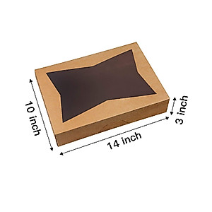 ONE MORE [15-Pack] 14 x10 x 3inch Brown Paperboard Lock Corner Window Bakery Cookie Boxes, Large Container with PVC Windows for Pie and Cookie Box