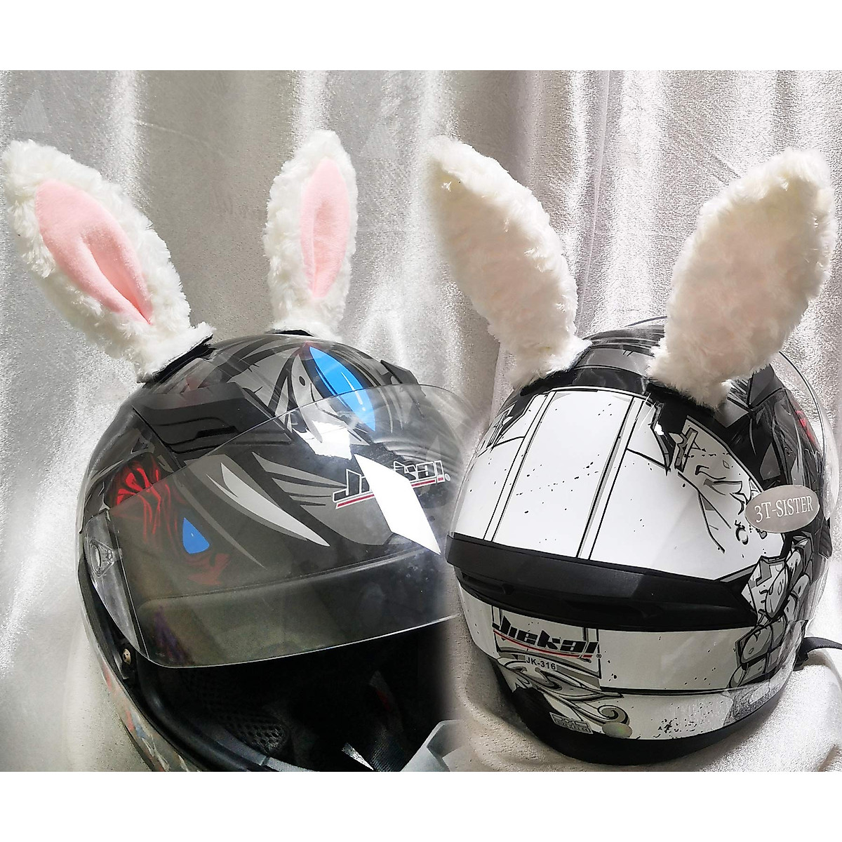 3T-SISTER Helmet Bunny Ear Women Girls Plush Rabbit Ear for Motorcycle Bicycle Ski Helmets Halloween Party Cosplay Wig Helmet Accessory Decorations Velcro Reusable Design （White） 2PCS