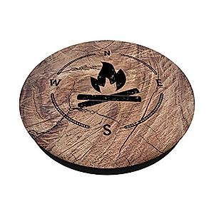 Campfire Compass Woodgrain Print Hiking Gift PopSockets PopGrip: Swappable Grip for Phones & Tablets