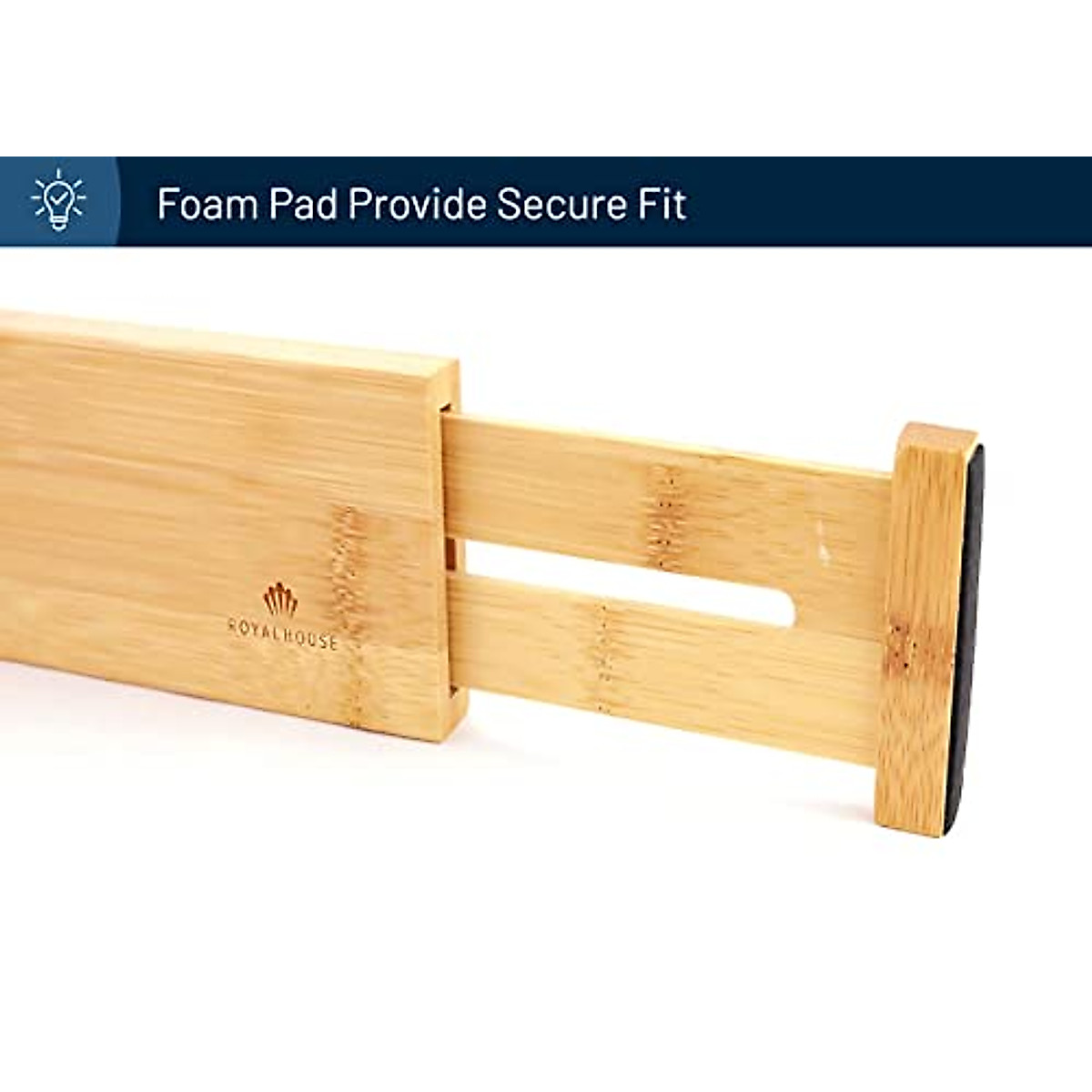 RoyalHouse Adjustable Bamboo Drawer Dividers Organizers, Expandable Drawer Separators for your Kitchen, Bedroom, Bathroom, Dresser, Office, and More (8 pieces)