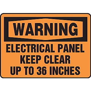 Accuform MELC309VS Adhesive Vinyl Safety Sign, Legend "Warning Electrical Panel Keep Clear UP to 36 INCHES", 7" Length x 10" Width x 0.004" Thickness, Black on Orange