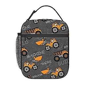 PAYOHTO Lunch Bag Kids Construction Truck Tractor Insulated Lunch Box for Toddler Boys for School Leak Proof Reusable Meal Tote Bag for Kindergarten
