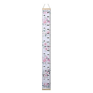 Baby Growth Chart Ruler Kids Roll-up Height Chart Wall Hanging Measurement Chart Wall Decor with Wood Frame for Kids Nursery Room Canvas Removable Height Growth Chart 8'' x 79'' (Pink Flower)