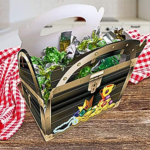 ArtCreativity Treasure Chest Treat Boxes for Candy, Cookies and Party Favors - Pack of 12 Cookie Boxes, Cute Cardboard Boxes with Handles for Pirate Birthday Party Favors, Holiday Goodies