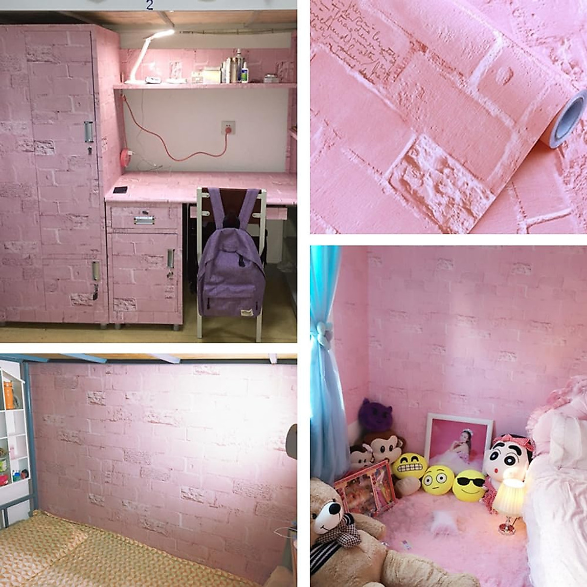 LovingWay English Quotes Drawer Liner 17.7x177 Inch Decor Classroom Wall Easy-to-Install PVC Corner Shelving Paper Pink Bricks