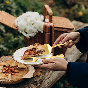ROXBURGH Wedding Cake Knife and Server Set, Engraved Mr and Mrs Gold Forks Cake Cutting Set Pie Dessert Servers for Wedding Anniversary Bridal Shower Engagement