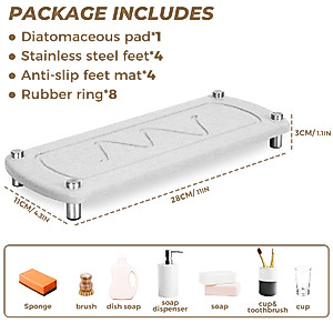 BFONS Instant Dry Sink Organizer, Sink Caddy Diatomaceous Earth Soon Neat Water Absorbing Stone Tray for Sink Kitchen Essentials Fast Drying Sponge Soap Holder Rack for Bathroom Organizer Countertop