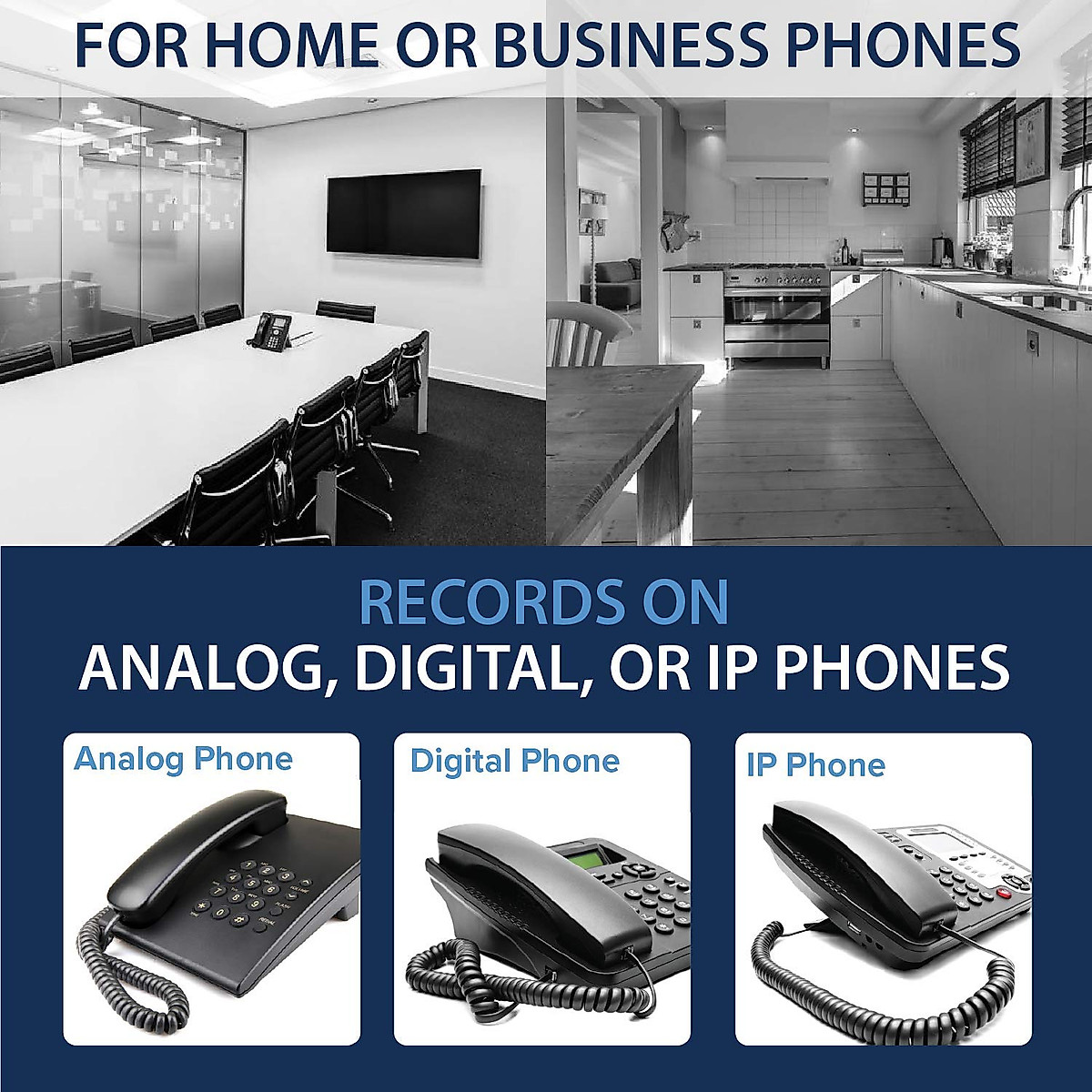 RecorderGear TR600 Landline Phone Call Recorder for Analog/IP/Digital Lines, Automatic Telephone Recording Device - 16GB