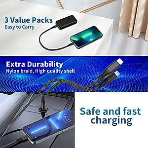 [Apple MFi Certified] Short USB-C to Lightning Cable (3Pack 0.6FT), iPhone Fast Charger Power Delivery Charging Nylon Braided Cord High Speed Data Sync for iPhone 14 13 12 11Pro XS XR X 8 iPad (Black)