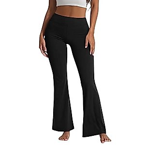 QINSEN Women's Flare Leggings High Waist Tummy Control Casual Workout Bootcut Yoga Pants Black L