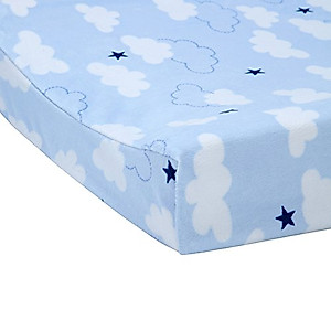 Carter's Take Flight Airplane/Cloud/Star Super Soft Changing Pad Cover, Blue, Navy, White,