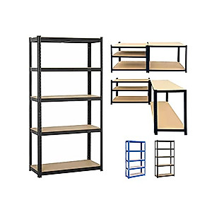 Heavy Duty 5 Tier Boltless Shelving Unit Warehouse Garage Shed Utility Home Storage Rack, Adjustable - Can be Split to Create 2 Separate Shelf Units | 71" H x 35" W x 16" D, Black