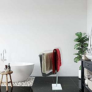 Freestanding Towel Rack Holder 3 Swivel Arms Square Base White Metal