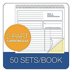 TOPS 2-Part Carbonless Bill for Services Rendered Book, 8.5 x 8.25 Inches, 50 Sheets, White, (4133)