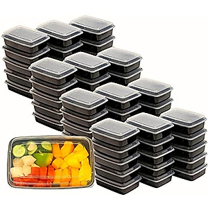 50 Pack - SimpleHouseware 1 Compartment Reusable Food Grade Meal Prep Storage Container Lunch Boxes, 28 Ounces